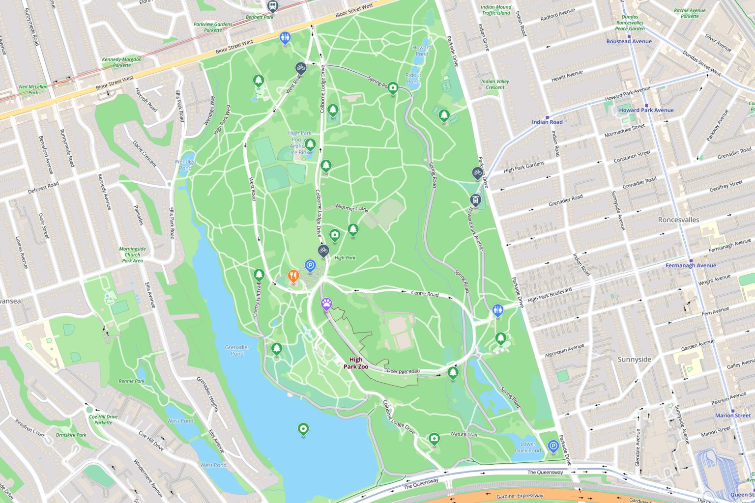 High Park Map in Toronto - Road Inspired